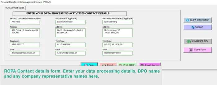 ROPA / PII Personal Data Records - Controller Template