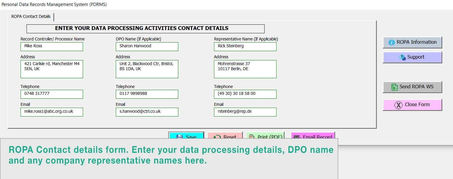 ROPA / PII Personal Data Records - Controller Template